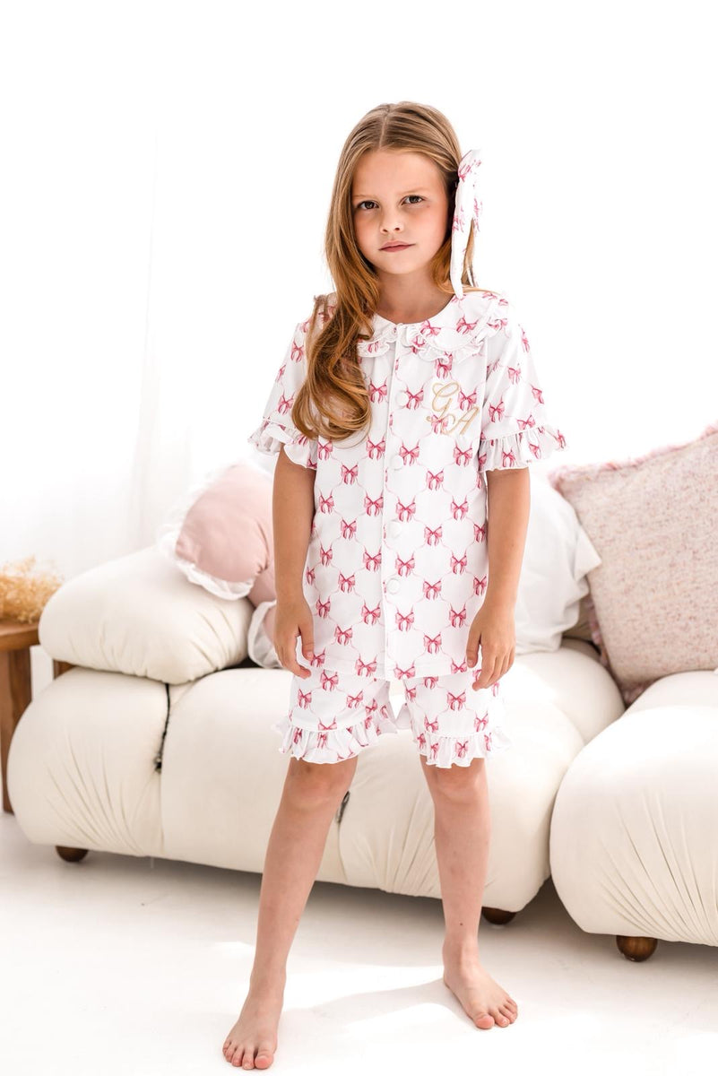 Girls Pink Bow Print Pyjamas – Clark & Beau