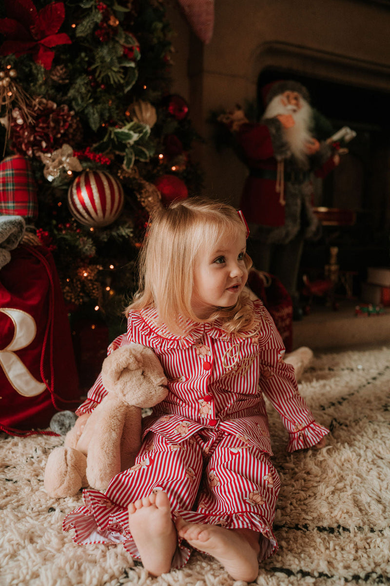 Girls Red Personalised Teddy Bear Stripe Pyjamas – Clark & Beau