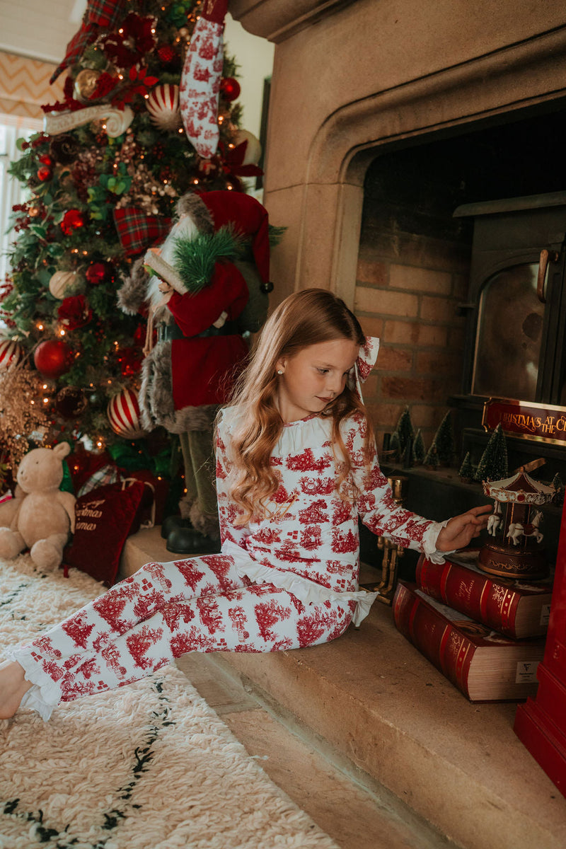 Girls Burgundy Personalised Teddy Toile Pyjamas – Clark & Beau
